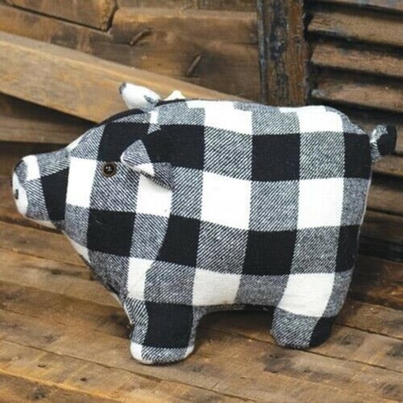 Accents | Buffalo Plaid Black And White Pig Door Stopper | Poshmark